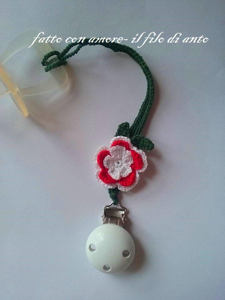 Catenella porta ciuccio bambina con fiore bianco e rosso - Bambini ...