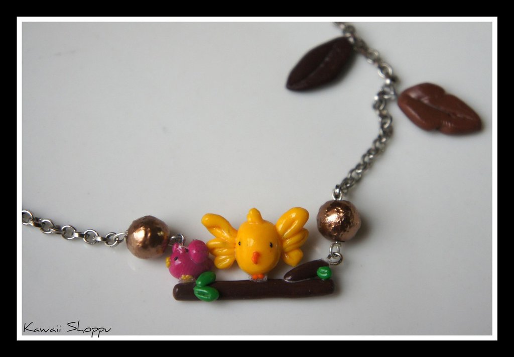 kawaii birds on the branch fimo necklace - Gioielli - Collane - di ...