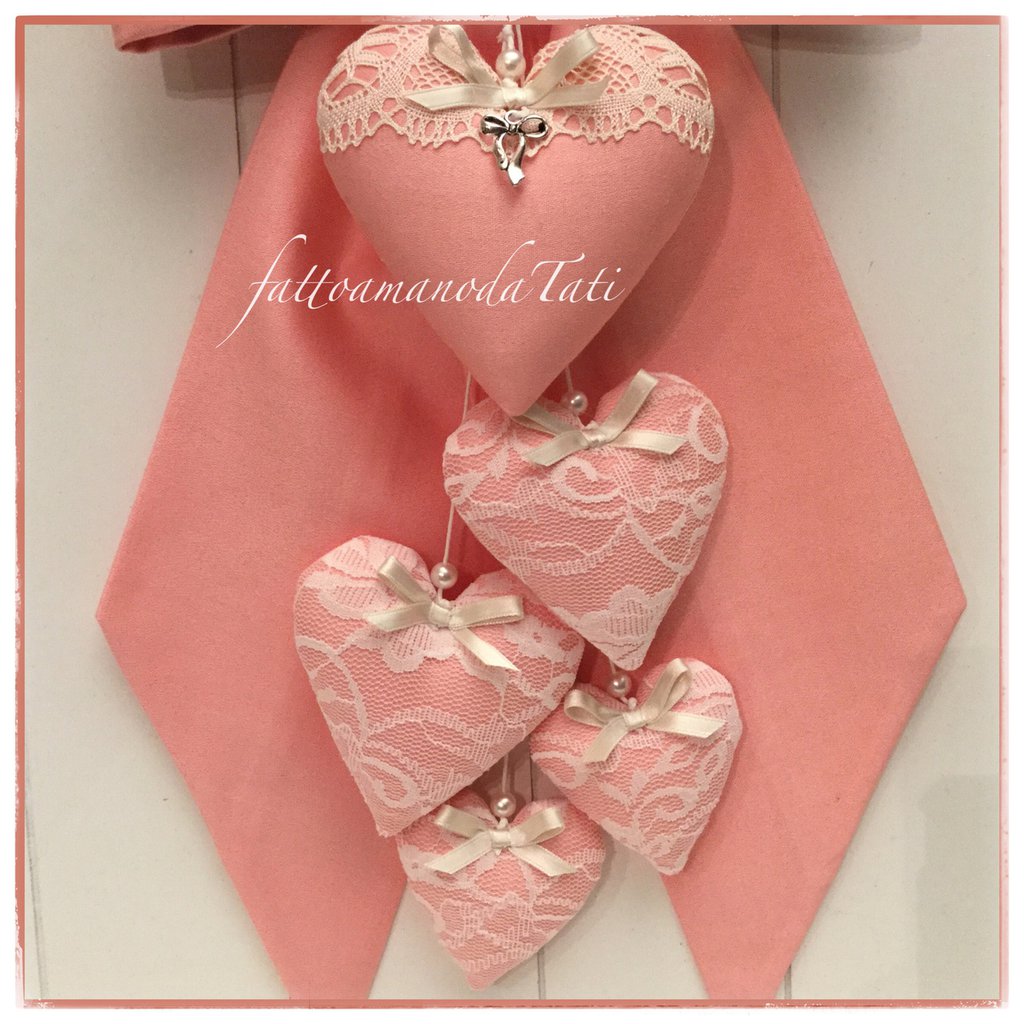 Fiocco nascita in cotone rasato rosa salmone con rosellina di lino ...