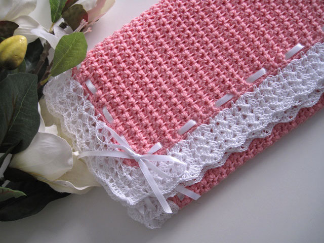 Copertina neonata cotone rosa salmone fatta a mano idea regalo corr ...