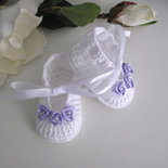 Scarpine scarpette bianche/rose lilla neonata fatte a mano battesim ...