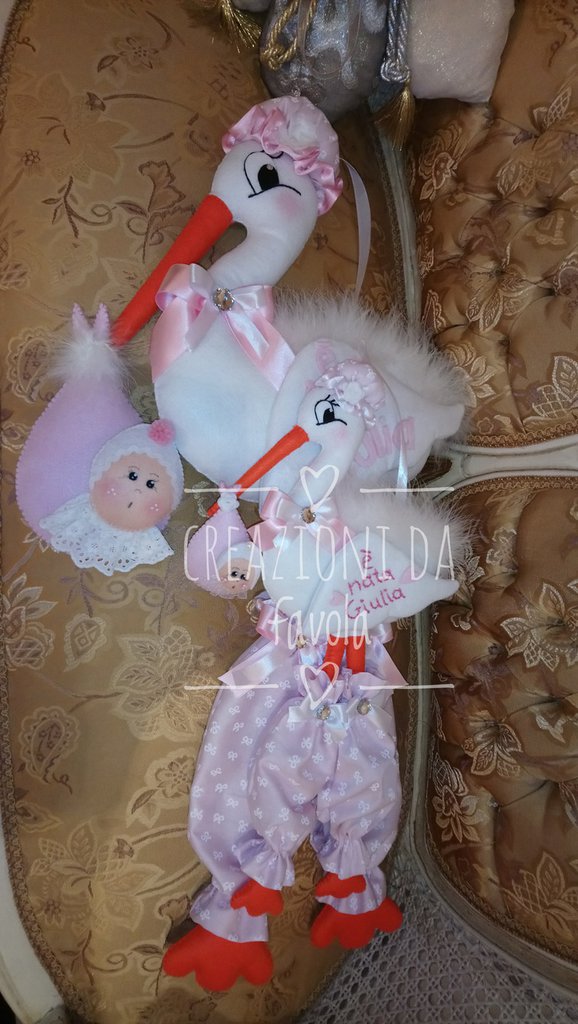Fiocco nascita cicogna rosa - Bambini - Nascita - di Creazioni da ...