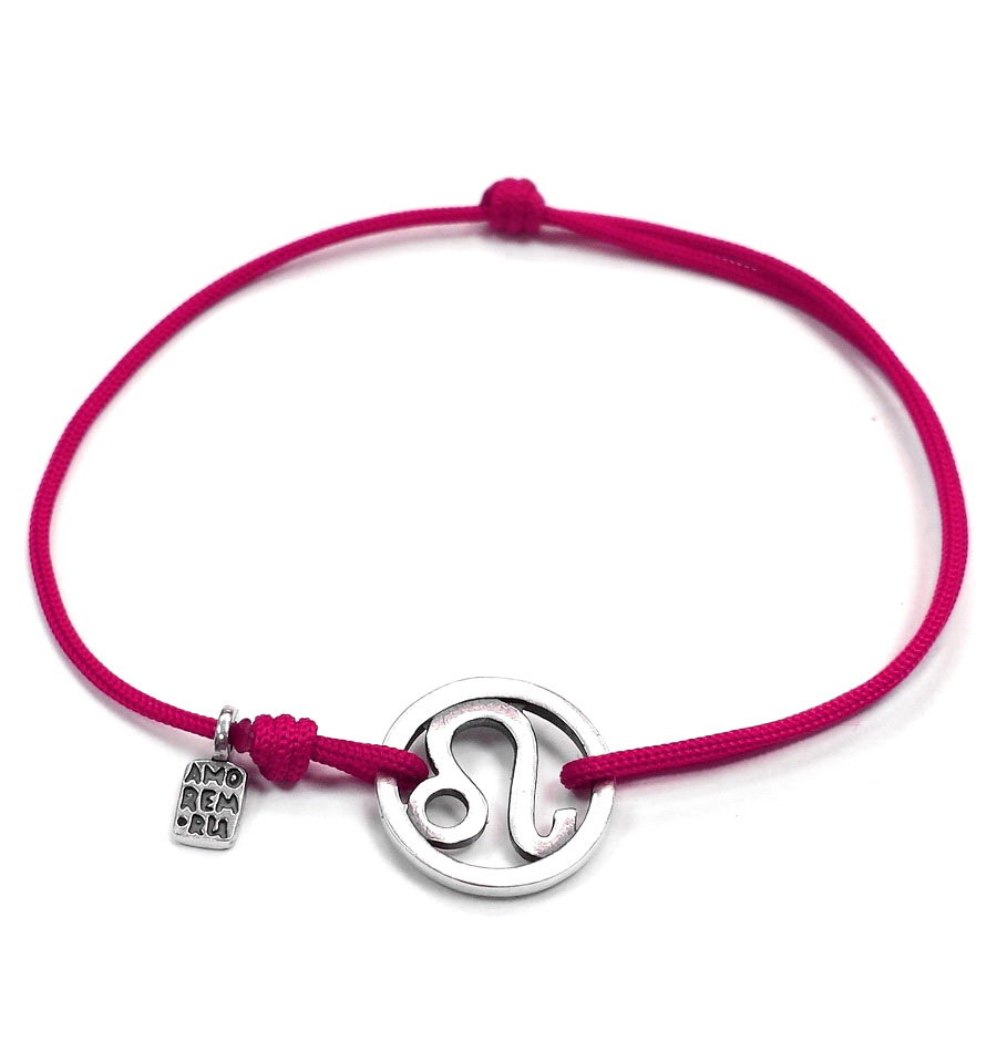 Bracciale di corda con pendente charm in argento Leone, fatto a man ...