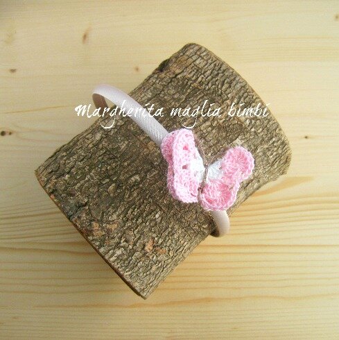 Cerchietto/cerchiello bambina in raso con farfalla rosa uncinetto ...