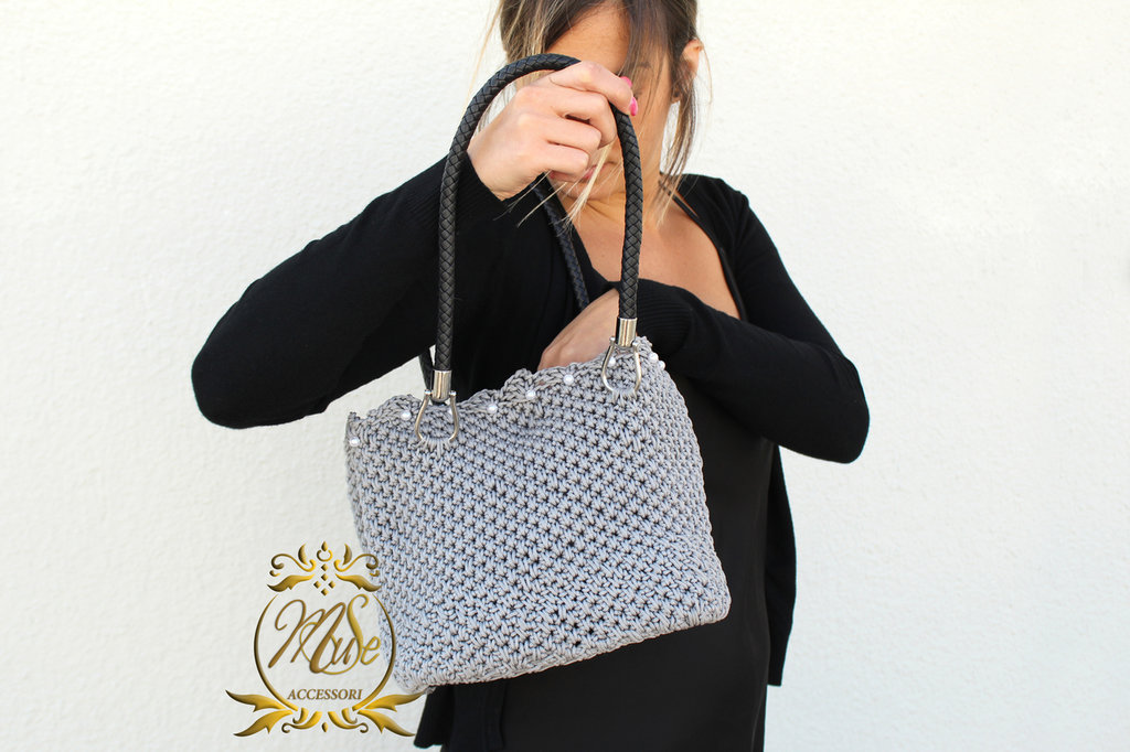 Borsa uncinetto, borsa a spalla, borsa con perle - Donna - Borse ...