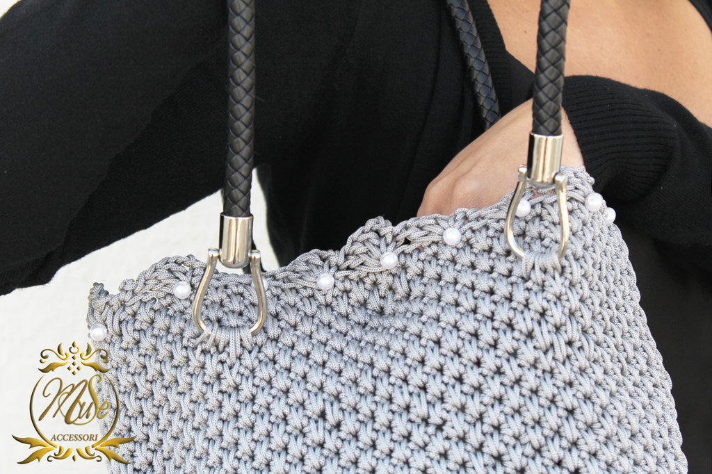 Borsa uncinetto, borsa a spalla, borsa con perle - Donna - Borse ...