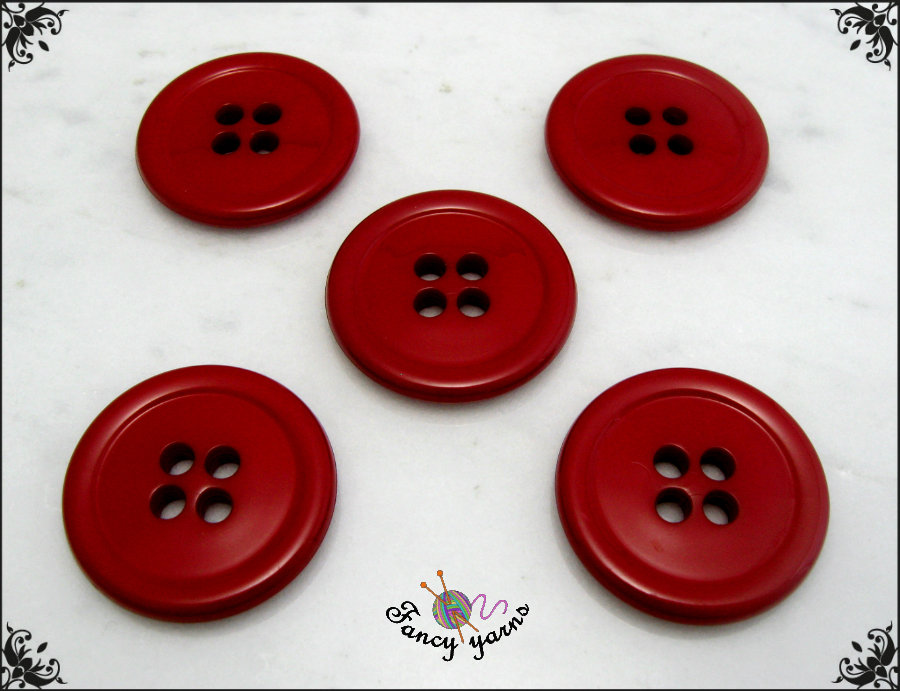 5 grandi bottoni mm.27, in poliestere lucido, colore rosso ciliegi ...