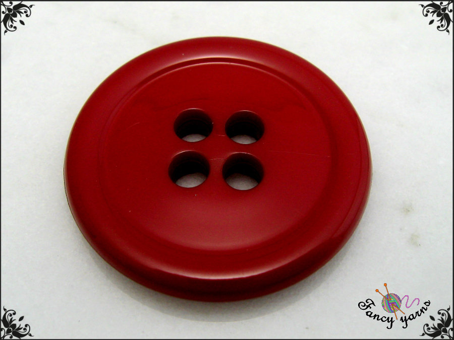5 grandi bottoni mm.27, in poliestere lucido, colore rosso ciliegi ...