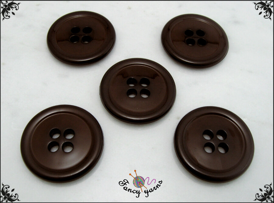 5 grandi bottoni mm.27, in poliestere lucido, colore marrone, atta ...