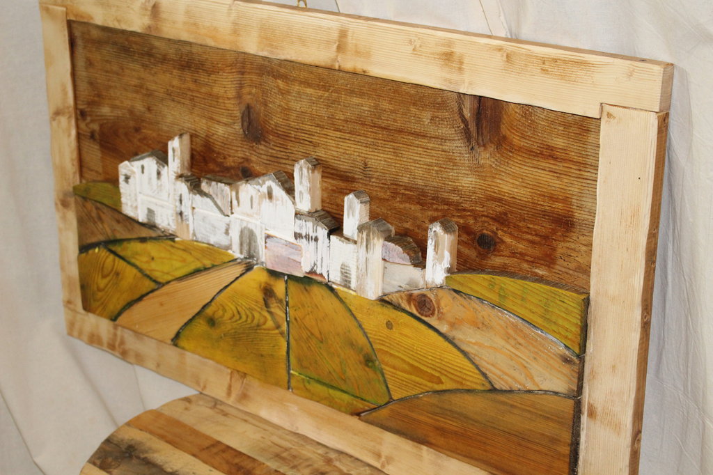 Quadro in legno 3D paesaggio di campagna con cornice - Per la casa ...