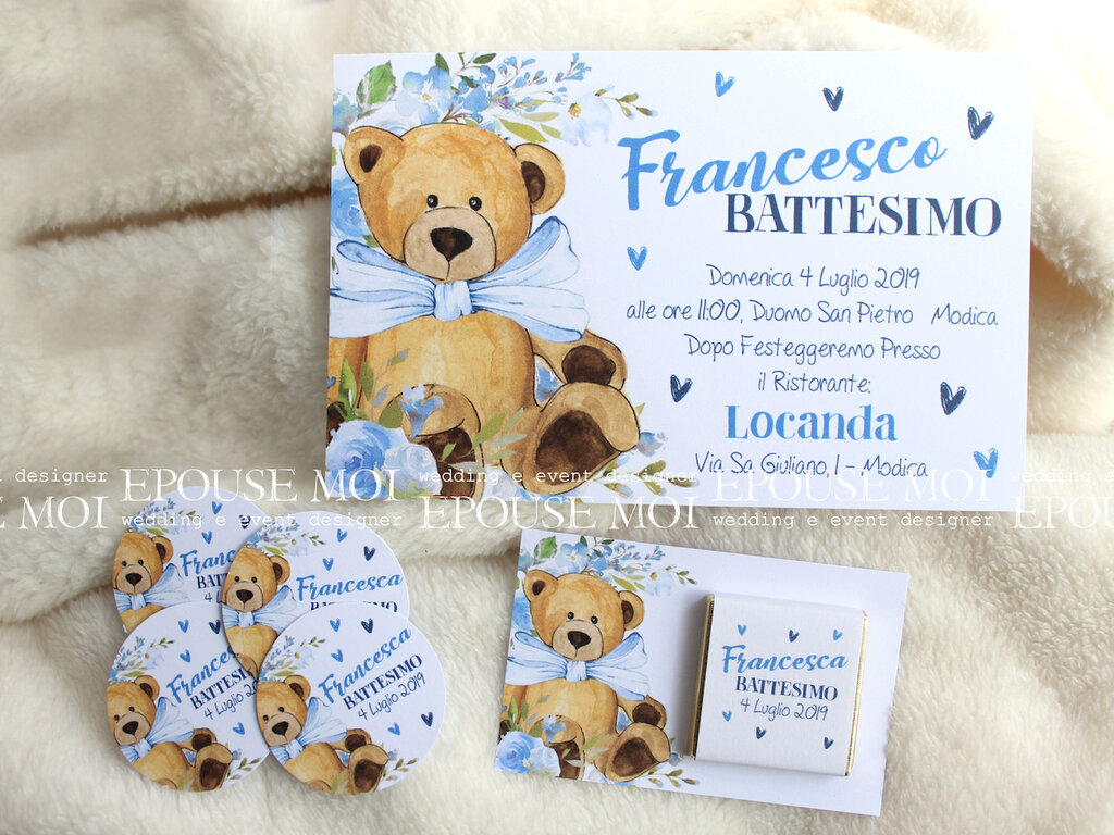 set battesimo orsetto - Feste - Biglietti e inviti - di Epouse Moi | su ...