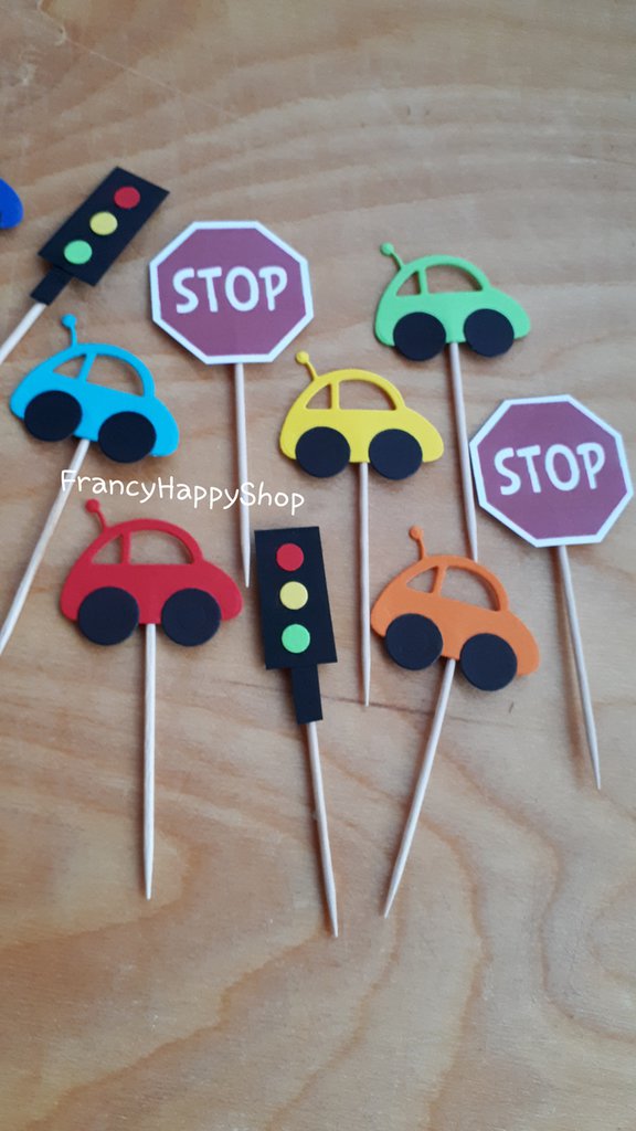 12 toppers tema trasporti con macchina semaforo e stop,decorazioni ...
