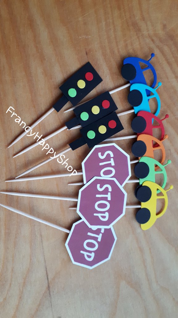 12 toppers tema trasporti con macchina semaforo e stop,decorazioni ...