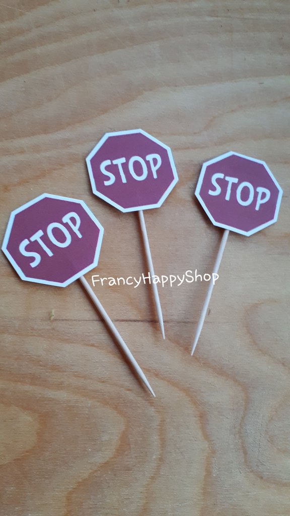 12 cupcake toppers segnali stradali Stop ,macchinine mezzi di trasp ...