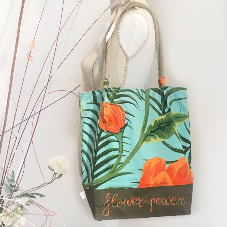 Tote bag Flower Power in washable paper e cotone - Donna - Borse ...