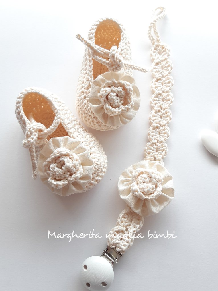 Portaciuccio neonata/bambina uncinetto color avorio con coccarda ...