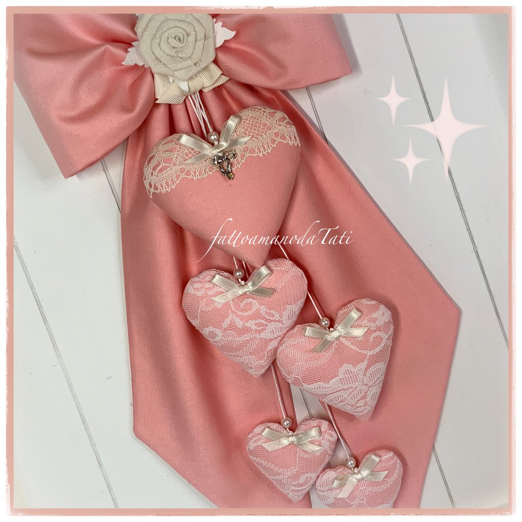 Fiocco nascita n cotone rasato rosa salmone con rosellina in lino e ...