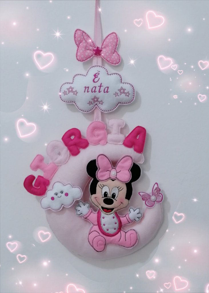 Fiocco nascita baby minnie con nuvoletta e luna - Bambini - Nascita ...