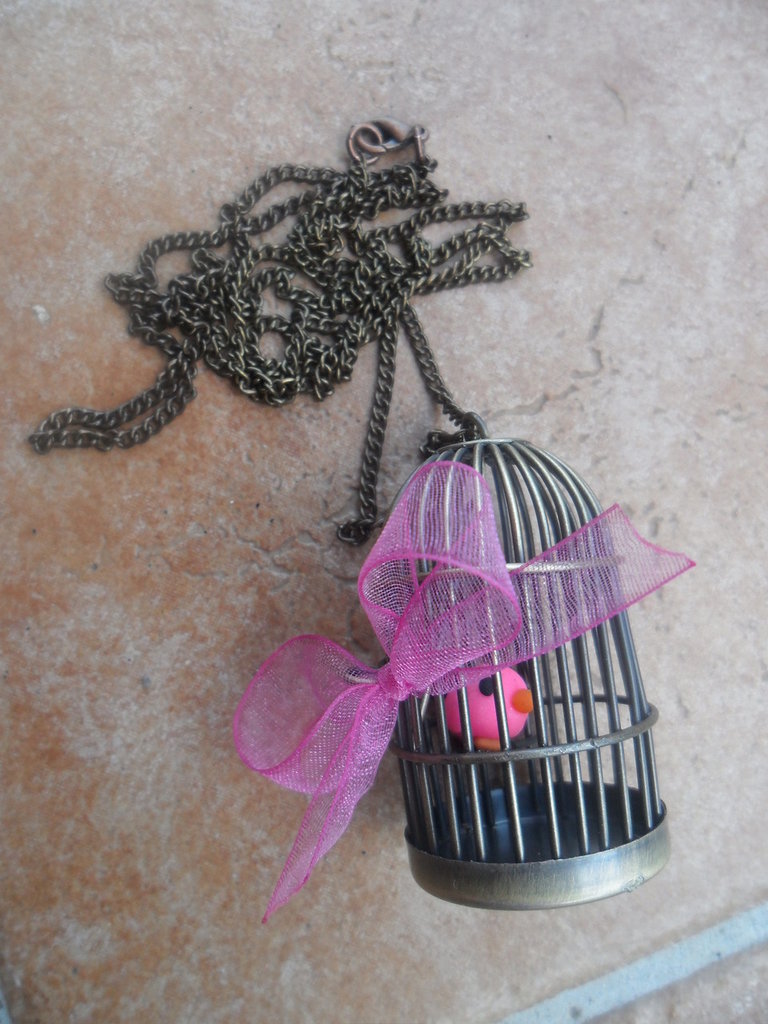 collana gabbietta con canarino rosa - Gioielli - Collane - di franc ...