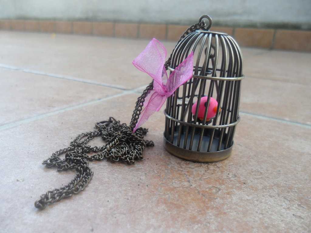collana gabbietta con canarino rosa - Gioielli - Collane - di franc ...