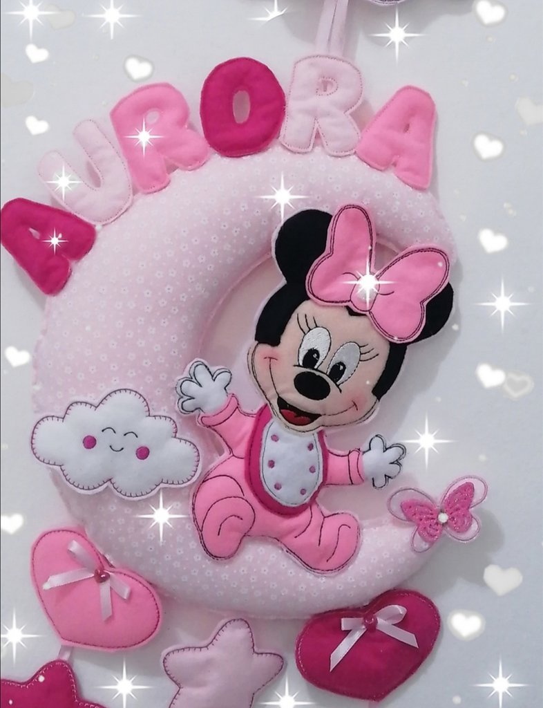 Fiocco nascita bimba con Minnie sulla luna. - Bambini - Nascita ...