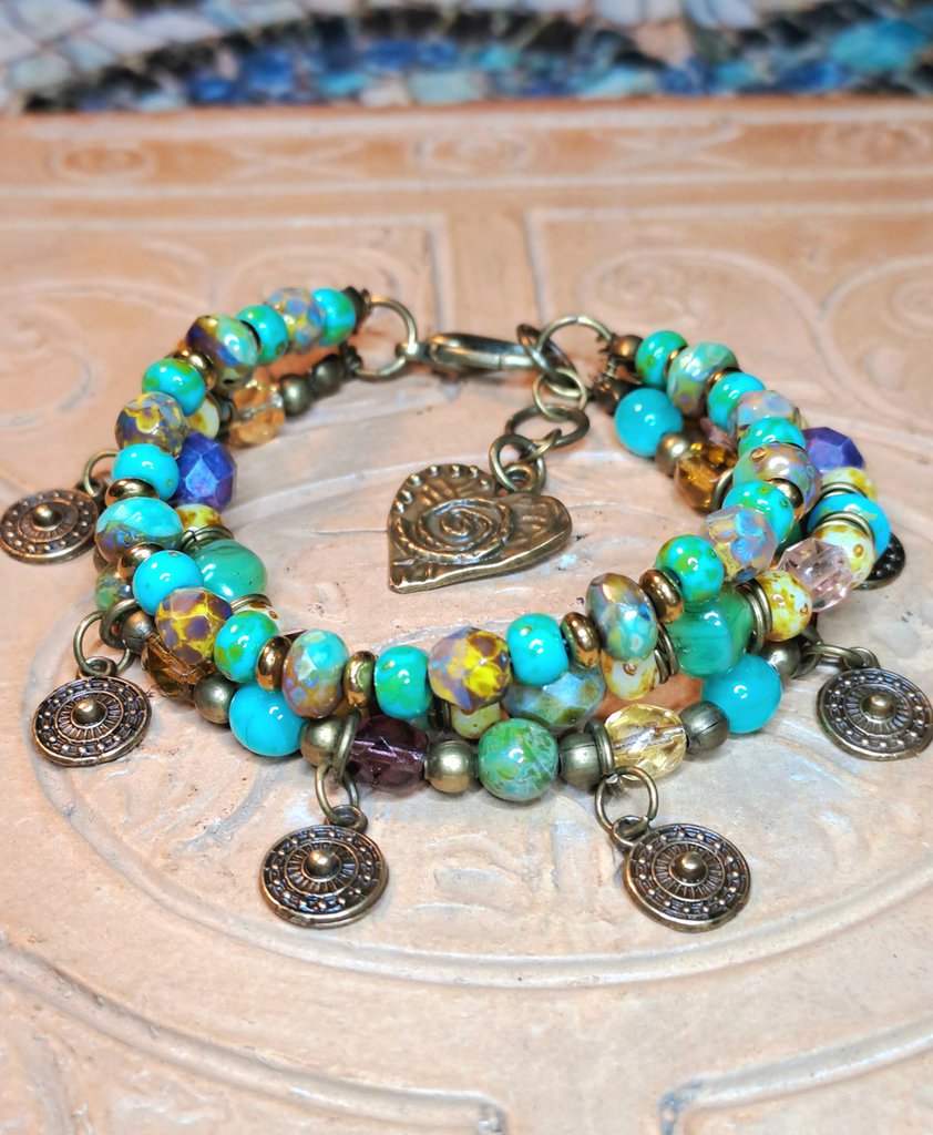 Bracciale multifilo con cristalli di Bohemia, verde-turchese - Gioi ...