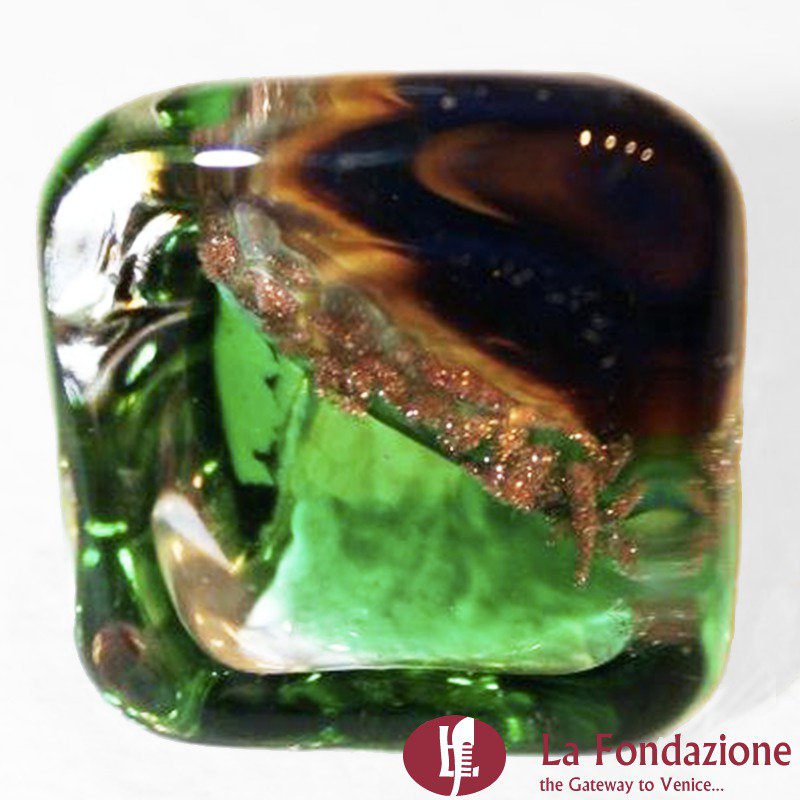 Anello Cubo Calcedonio verde in vetro di Murano fatto a mano - Gioi ...