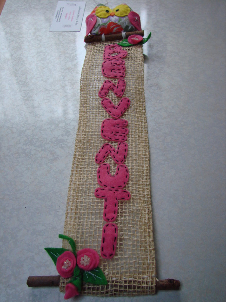 BENVENUTI PANNELLO CON GUFO DECORO CASA IDEA REGALO IN TESSUTO FEL ...