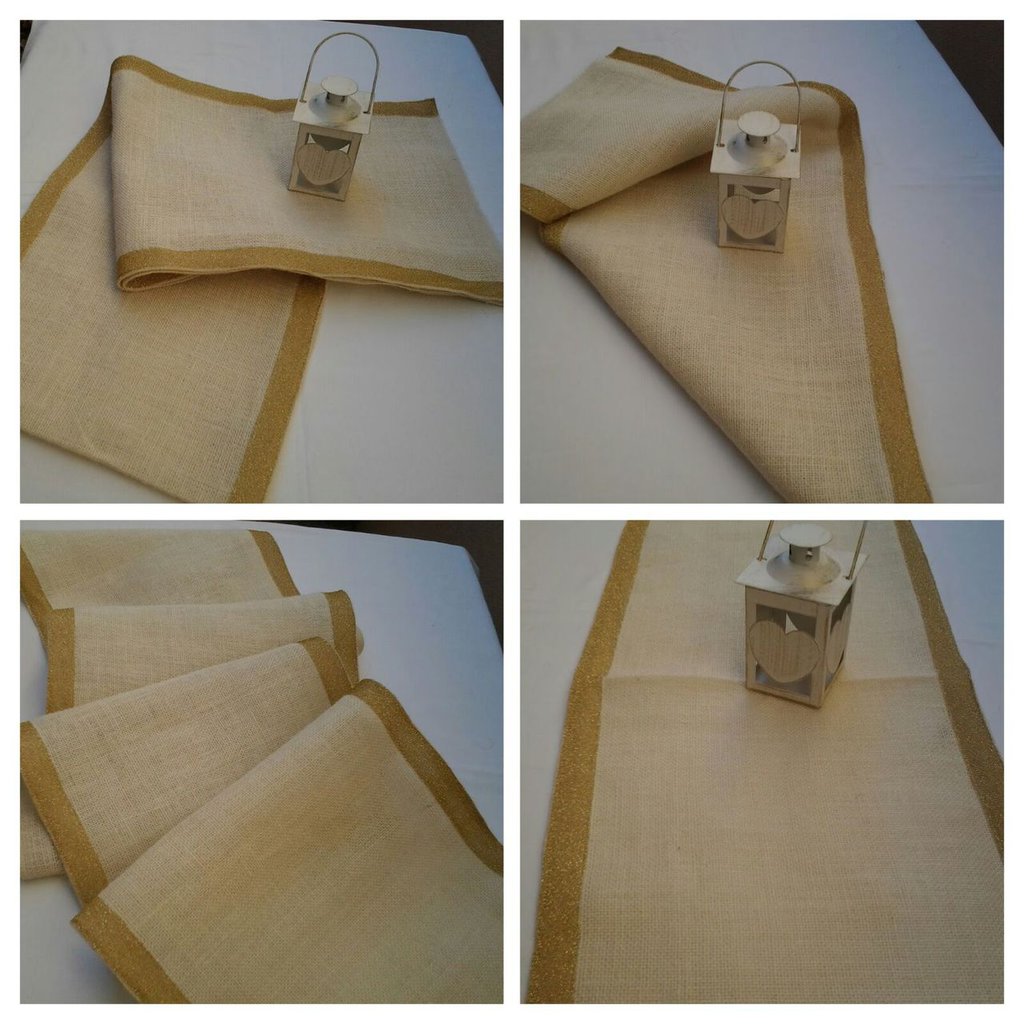 Runner juta bianco con pizzo oro natalizio - Dimensione 165x30 cm ...