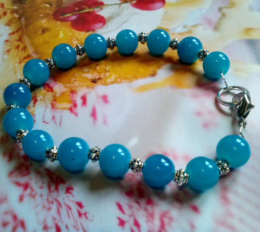 BRACCIALE E ORECCHINI PERLE LUCIDE AZZURRE E ARGENTO - Gioielli ...