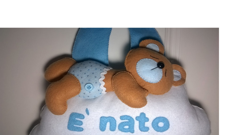 FIOCCO NASCITA ORSETTO CHE DORME SU NUVOLA IN PANNOLENCI - Bambini ...