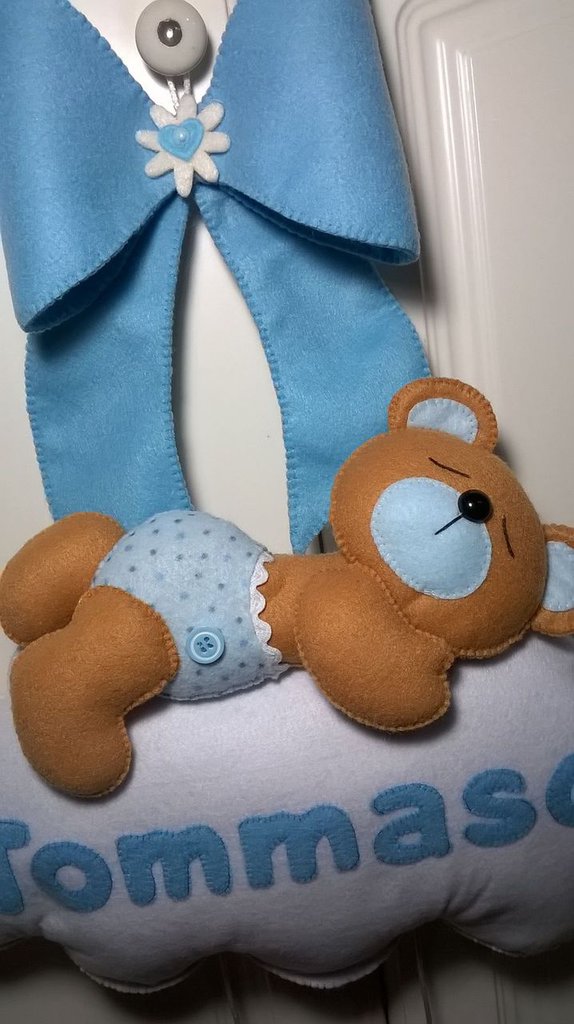 FIOCCO NASCITA ORSETTO CHE DORME SU NUVOLA IN PANNOLENCI - Bambini ...