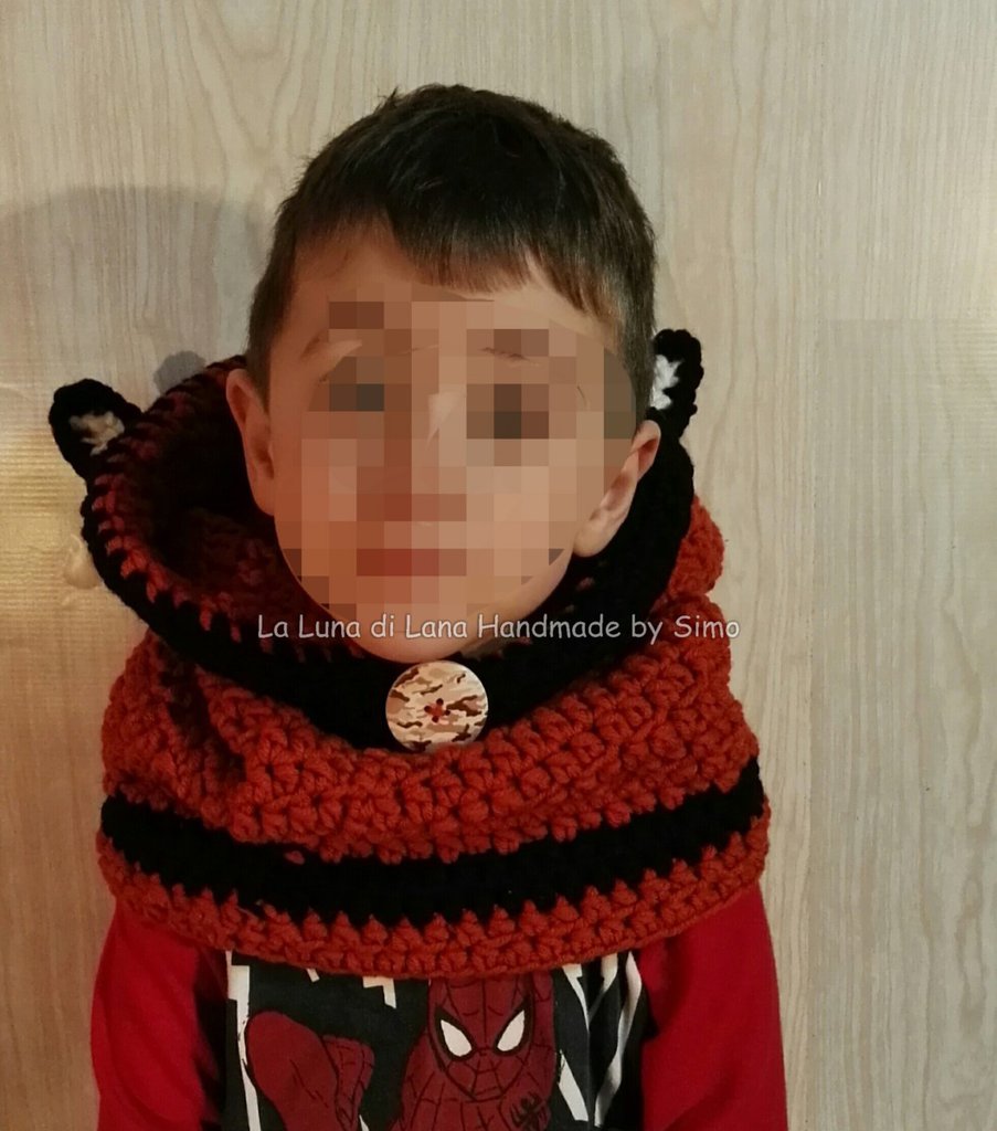 Cappuccio uncinetto con scaldacollo a forma di volpina per bambino ...