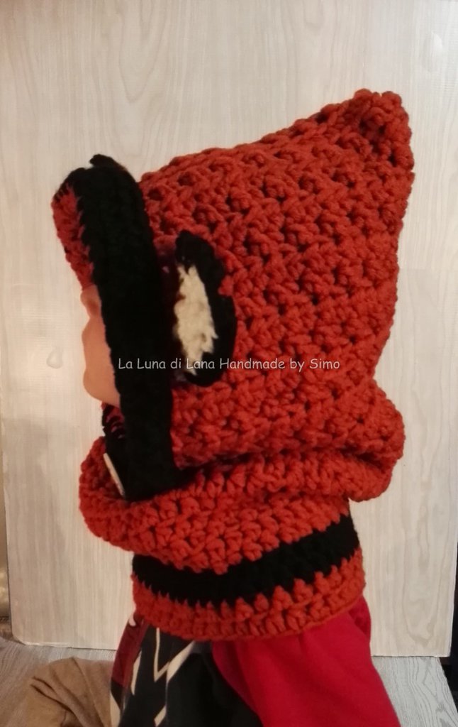 Cappuccio uncinetto con scaldacollo a forma di volpina per bambino ...