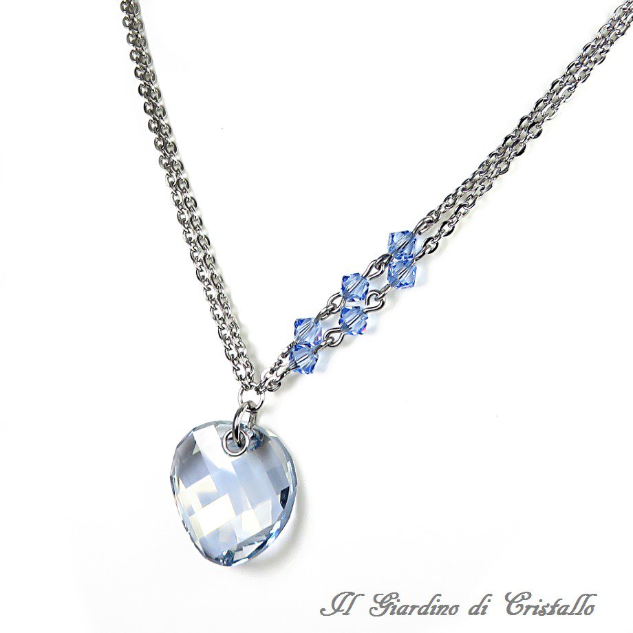 Collana in acciaio pendente Twist Swarovski blue shade cristalli bl ...