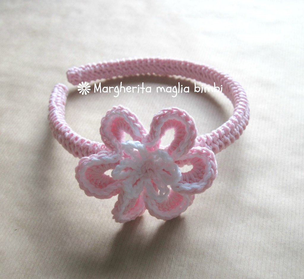 Cerchietto - cerchiello bambina rivestito a maglia in cotone rosa c ...