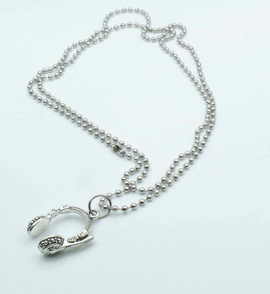 Collana modello pallinato argento con ciondolo a forma di Cuffie DJ ...