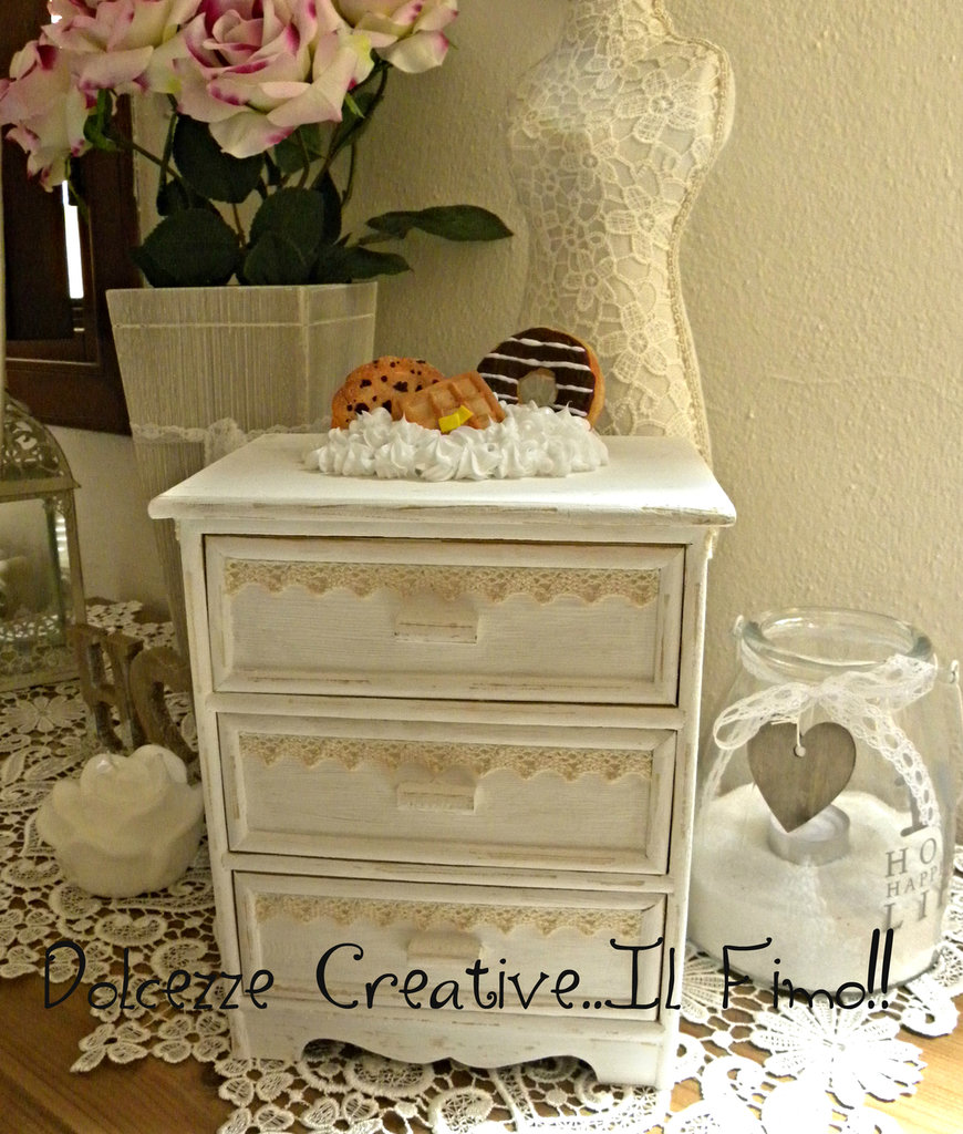 Mobiletto Shabby Chic - handmade - cassettiera portagioie - panna c ...