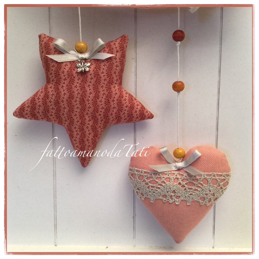 Fiocco nascita luna in cotone rosa salmone con farfalla,stelle e cu ...